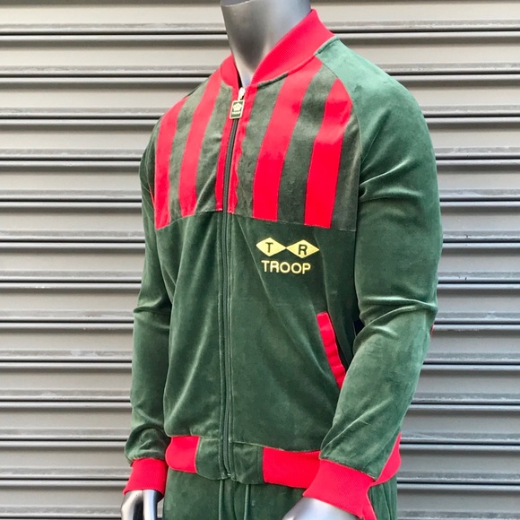 TROOP | Suits & Blazers | Mens Troop Green Red Velour Tracksuit | Poshmark